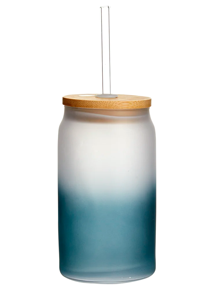 Frosted Ombre Glass Mason Jar With Bamboo Lid & Straw – PEP Online
