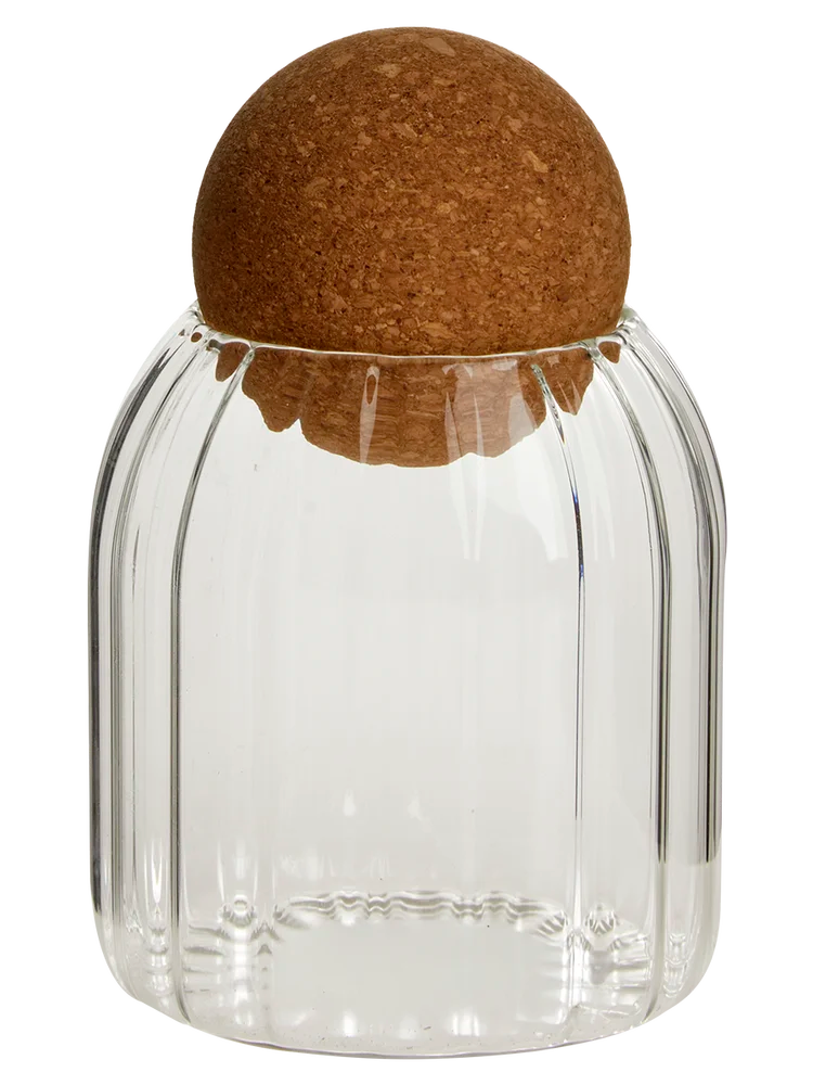 Ribbed Glass Storage Jar with Cork Stopper Lid 10x8cm – PEP Online