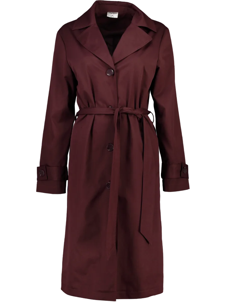 Classic Burgundy Trench Coat With Tie Waist – PEP Online